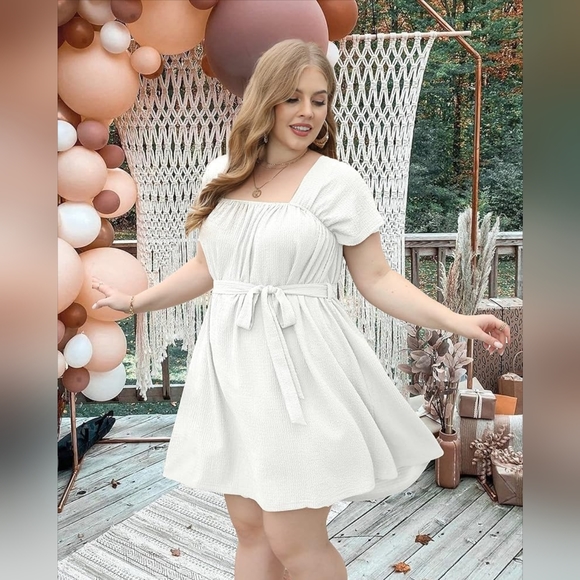 Sampeel | Dresses | Nwt Sampeel White Square Off Shoulder Puff Sleeve ...